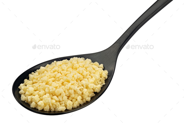 Grated parmesan cheese in spoon isolated on white background Stock ...