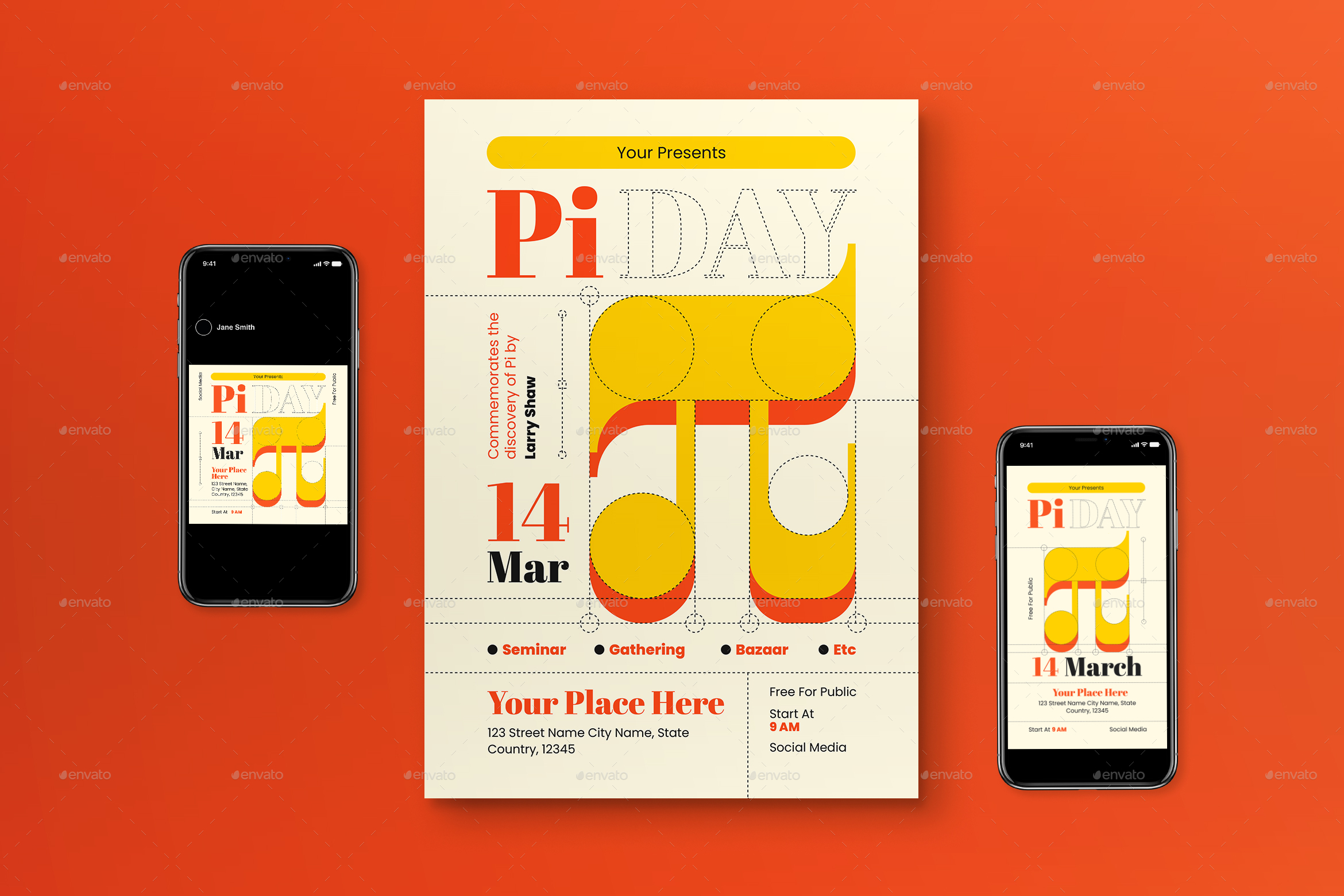 White Geometric Pi Day Flyer Set, Print Templates | GraphicRiver