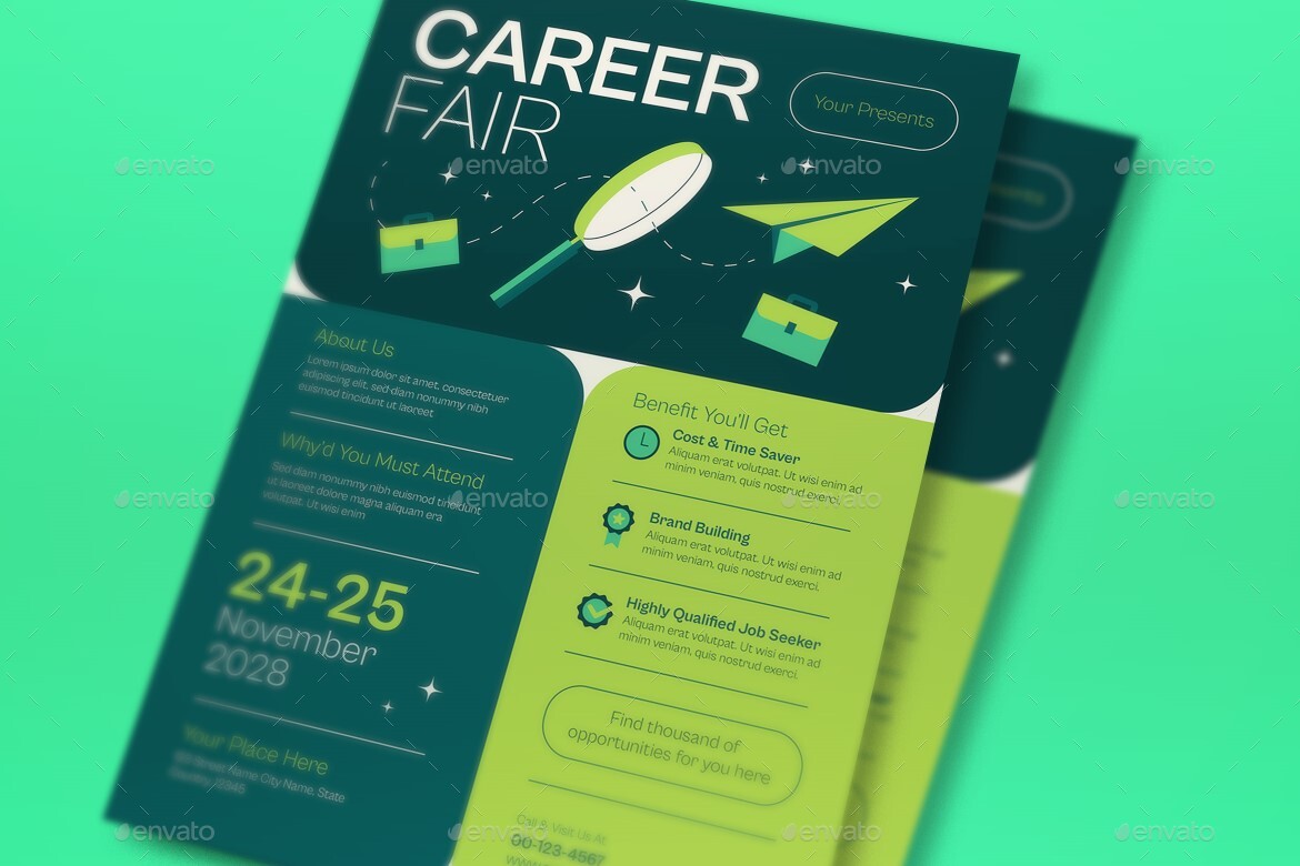 Green Geometric Career Fair Flyer Set, Print Templates | GraphicRiver