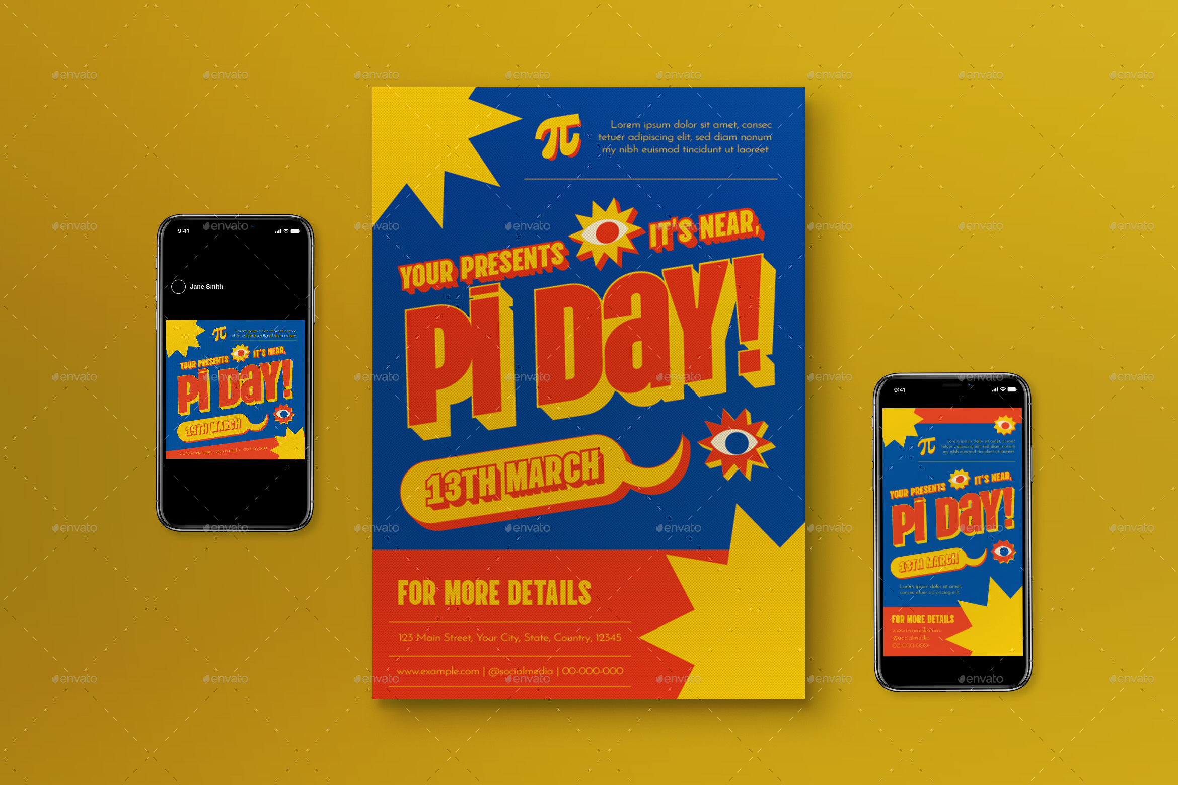 Blue Pop Art Pi Day Flyer Set, Print Templates | GraphicRiver