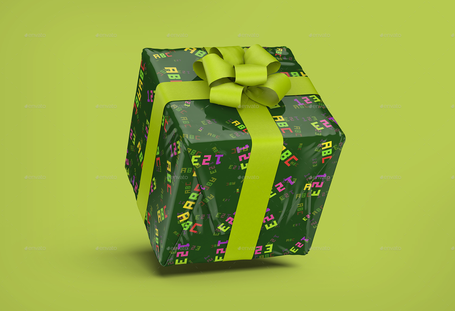 Cube Gift Box Wrapping With Ribbon Mockup, Graphics | GraphicRiver