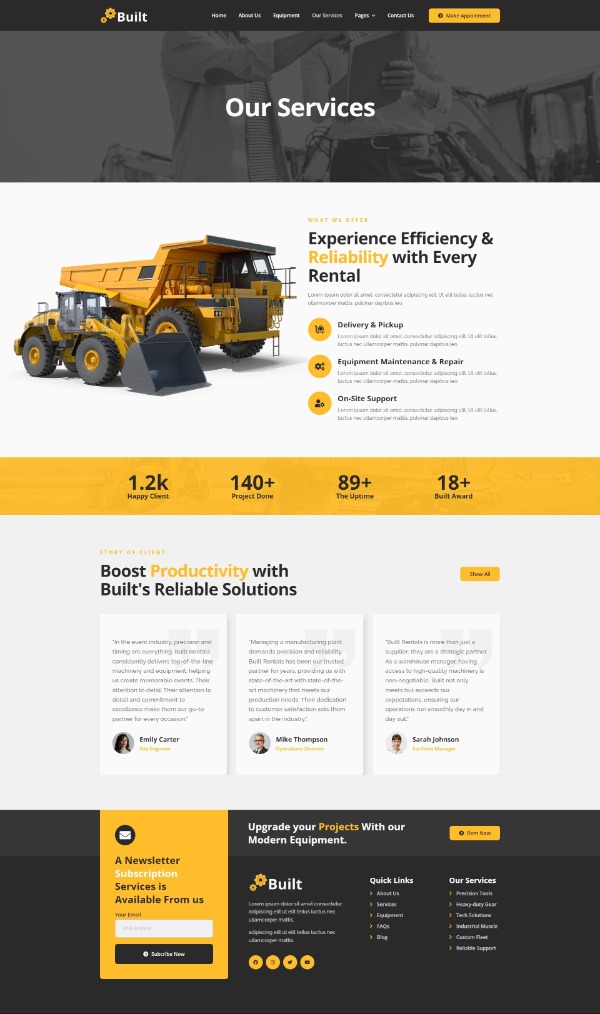 Built - Machinery & Equipment Rentals Elementor Pro Template Kit by ...