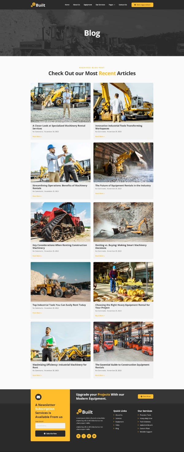 Built - Machinery & Equipment Rentals Elementor Pro Template Kit by ...