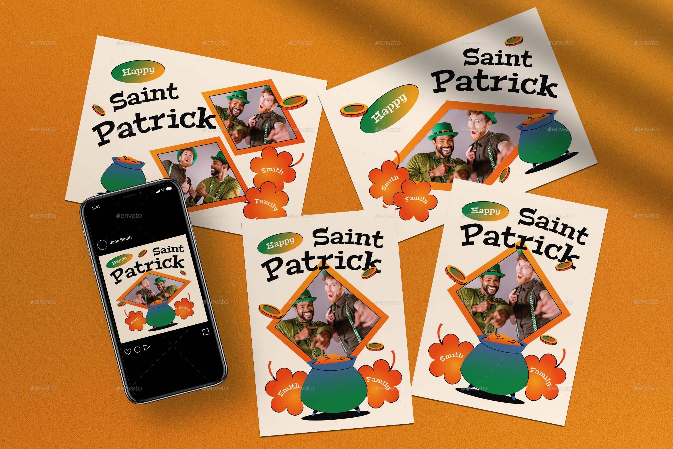 White Mid Century Saint Patrick Greeting Card, Print Templates ...