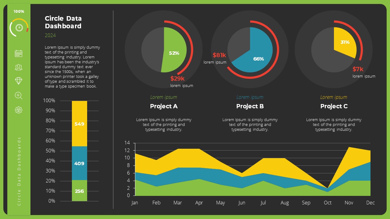 Circle Data Dashboards PowerPoint Presentation Template, Presentation ...