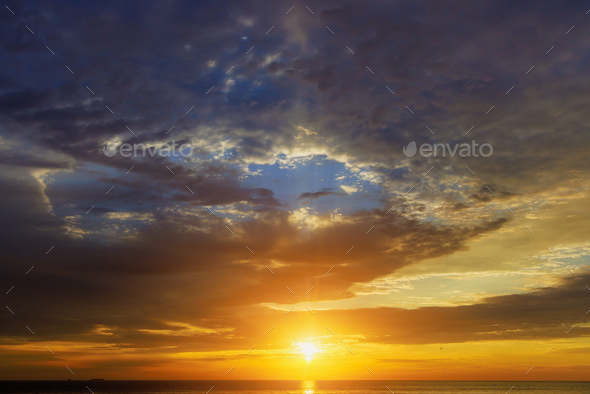 Sunset with beautiful colors of sky on horizon is a stunning Stock ...