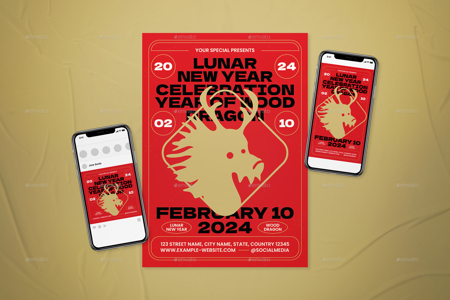 Lunar New Year Celebration Event Flyer Set, Print Templates | GraphicRiver