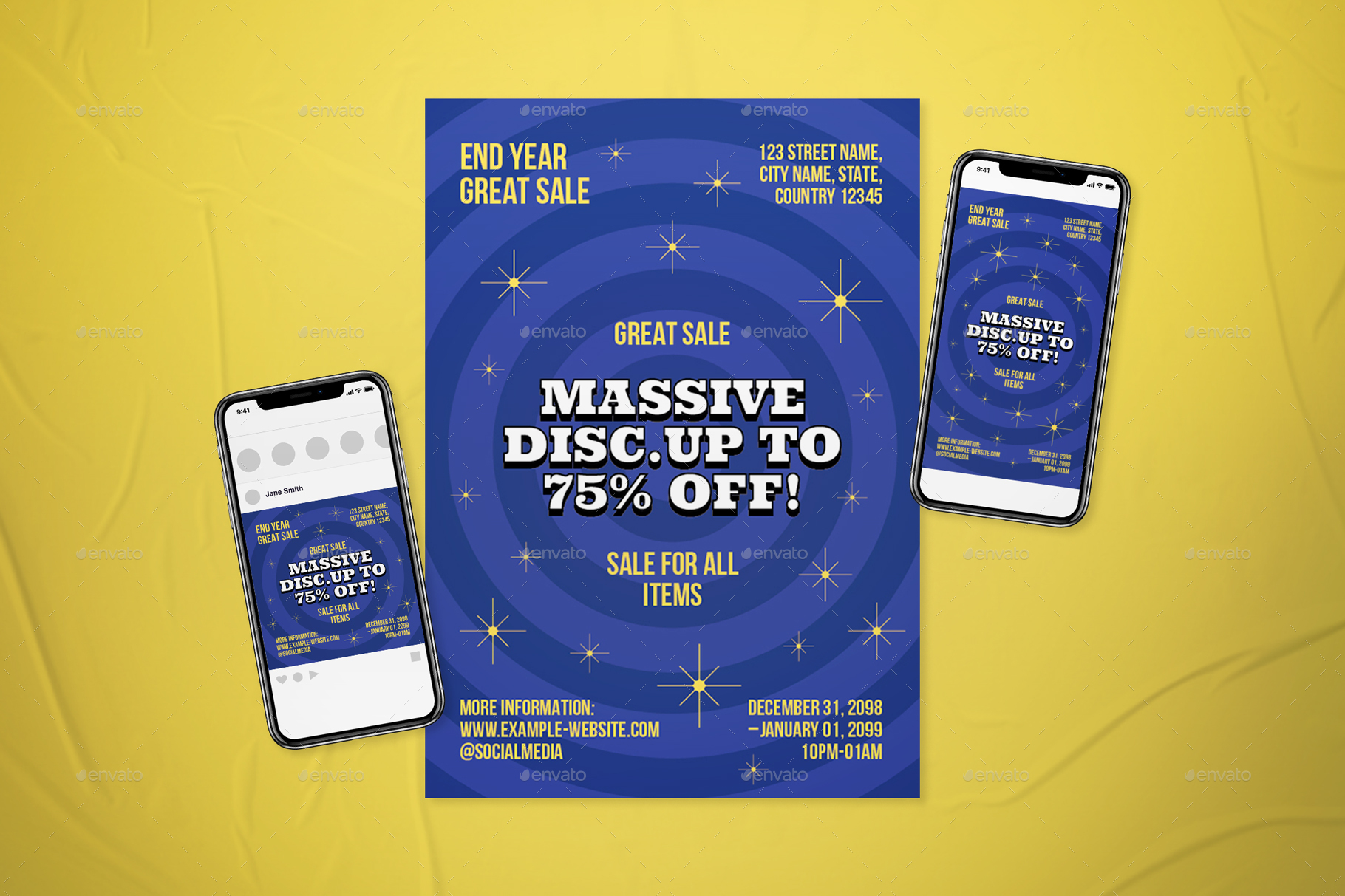 Retro End Year Sale Event Flyer Set, Print Templates | GraphicRiver