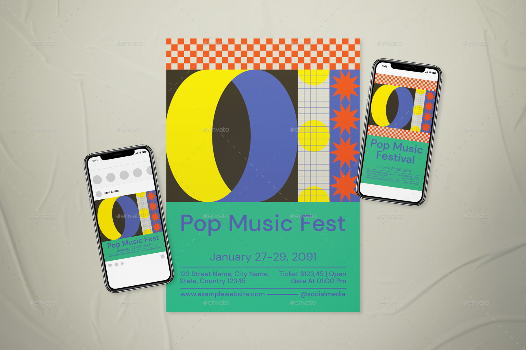 Geo Minimalism Pop Music Festival Event Flyer Set, Print Templates