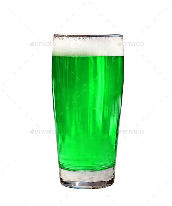 Pint of green beer for St. Patrick's Day isolated cutout Stock Photo by ...