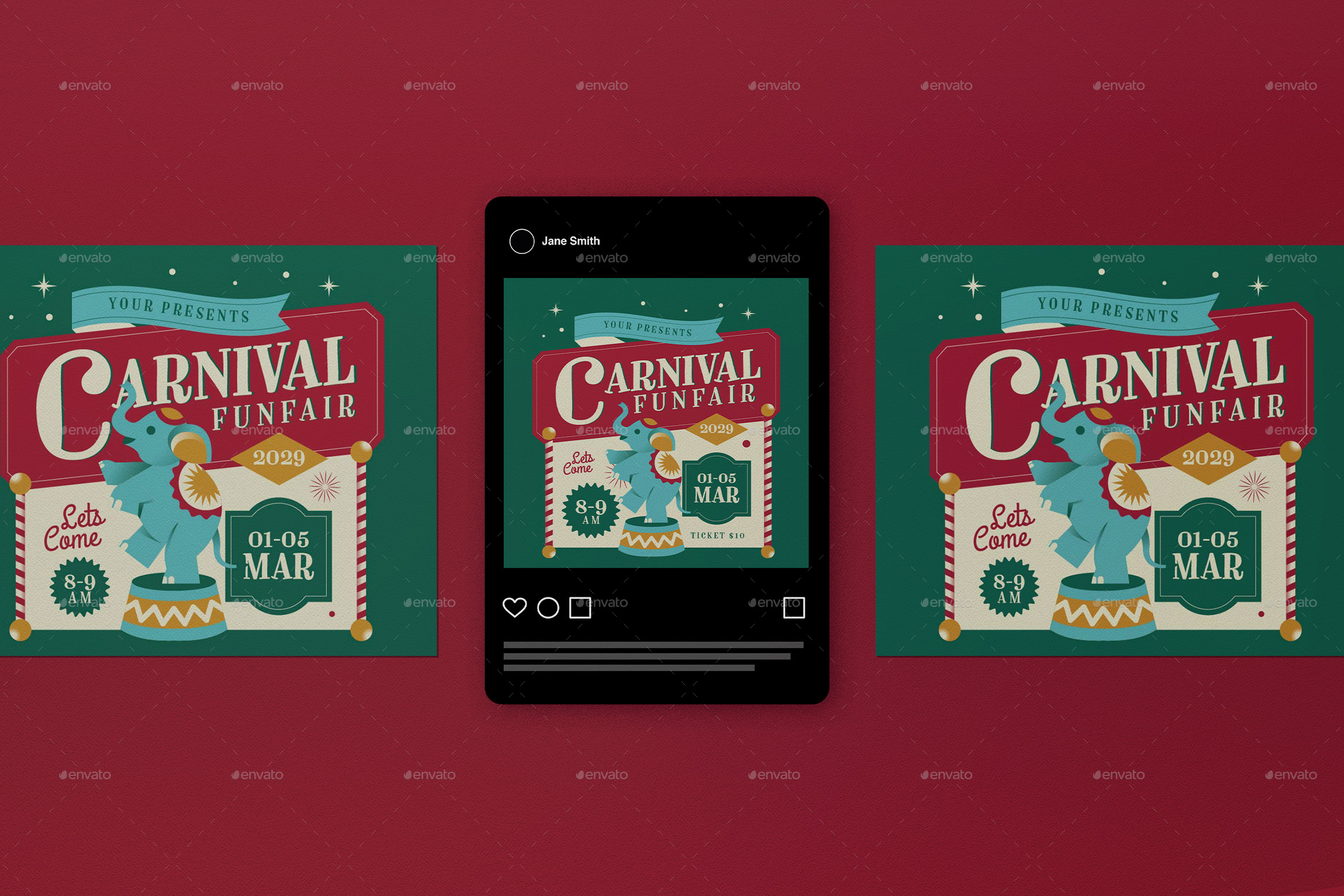 Green Flat Design Carnival Flyer Set, Print Templates | GraphicRiver