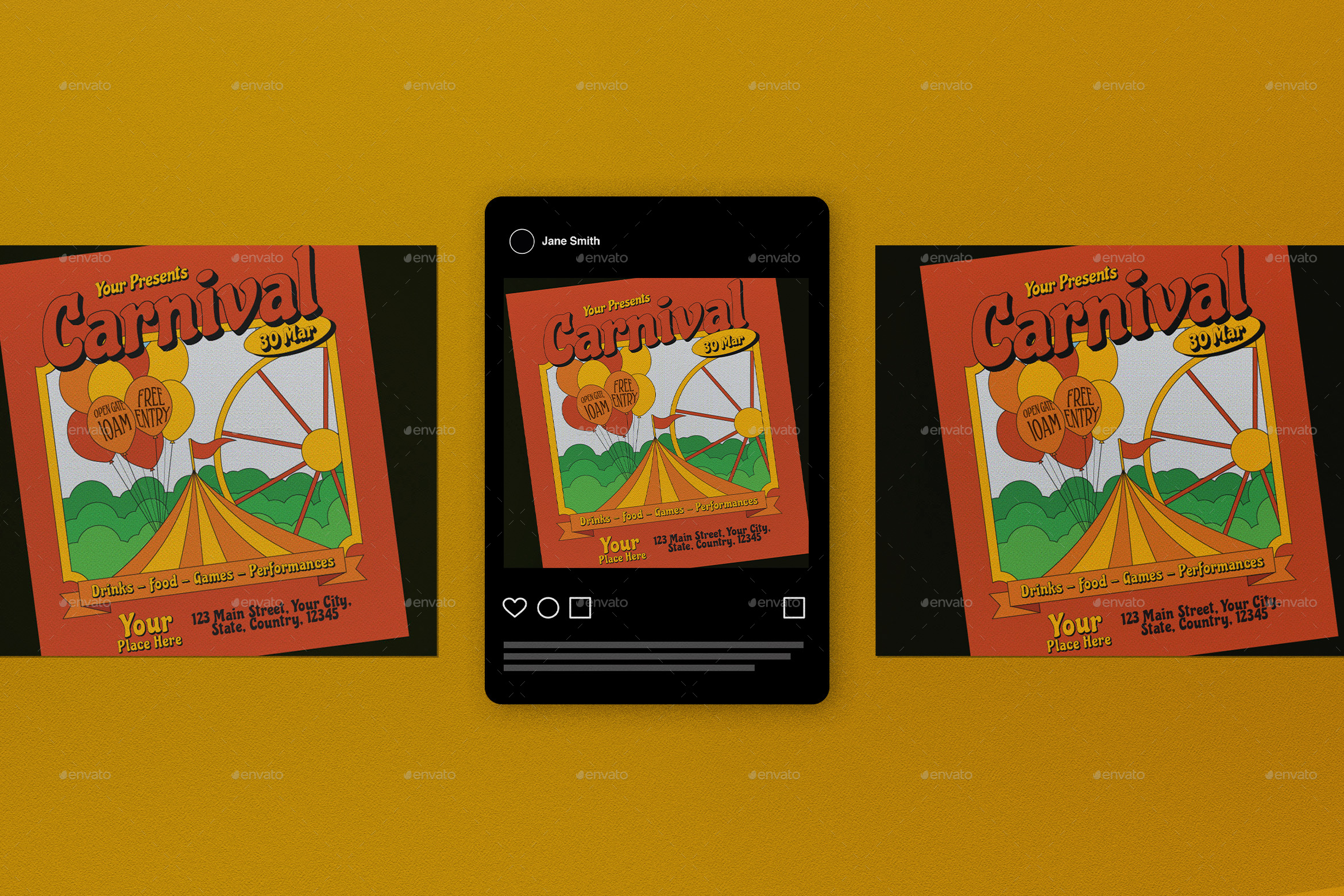 Red Flat Design Carnival Flyer Set, Print Templates | GraphicRiver