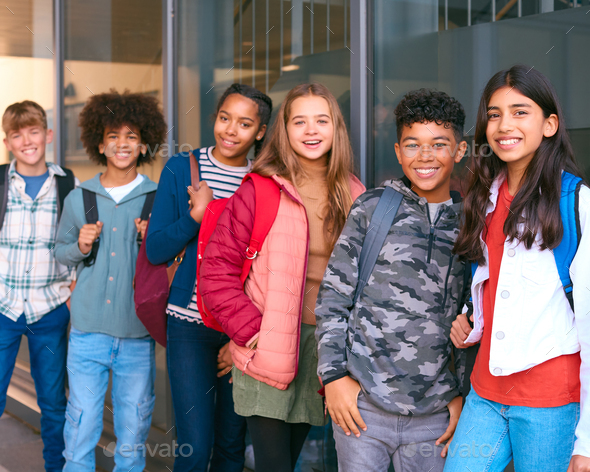 Portrait Showing Class Of Secondary Or High School Pupils Standing ...