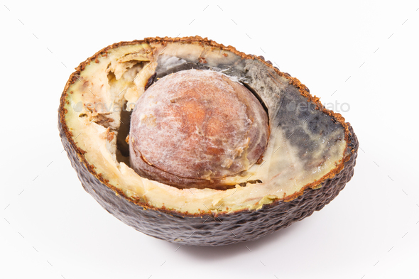 Inedible avocado with mold. White background. Unhealthy food Stock ...