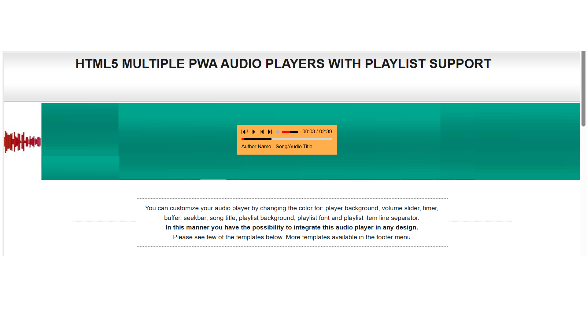 HTML5 Multiple PWA Audio Players with Playlist Support by juliusondroid