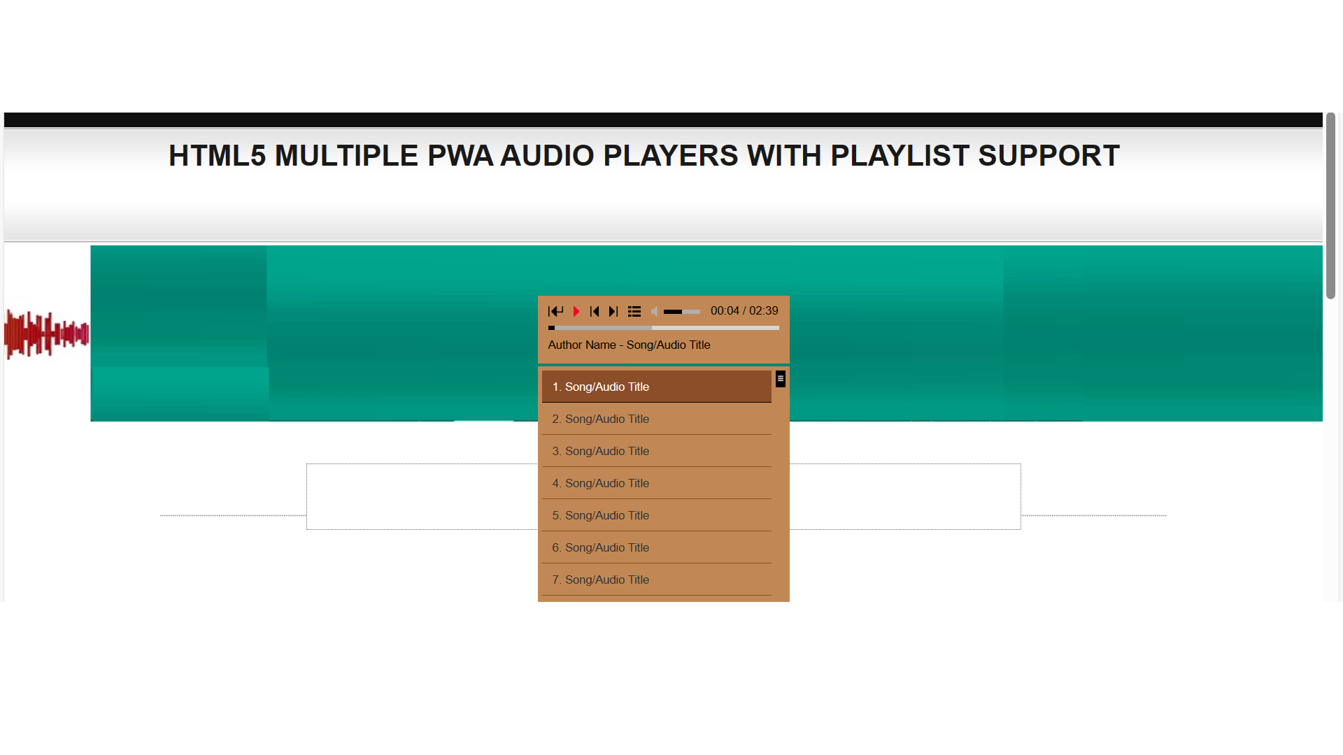HTML5 Multiple PWA Audio Players with Playlist Support by juliusondroid