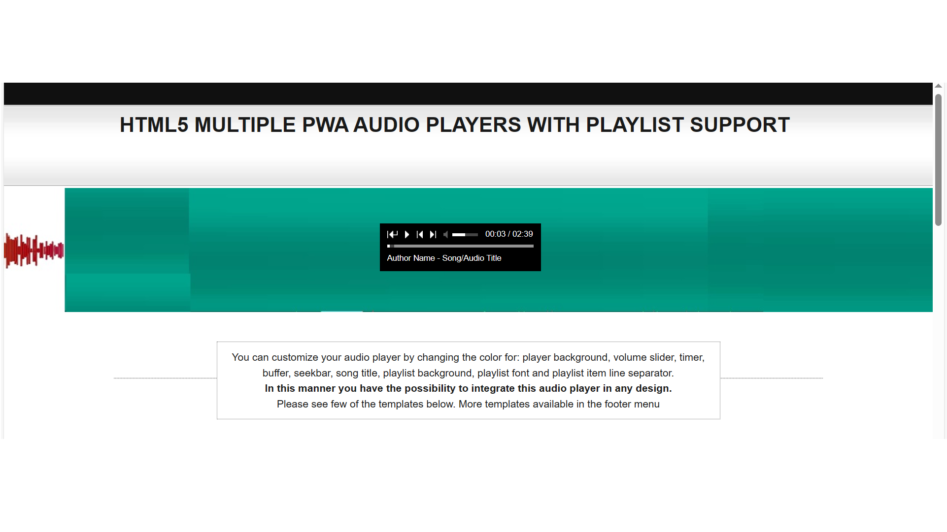 HTML5 Multiple PWA Audio Players with Playlist Support by juliusondroid