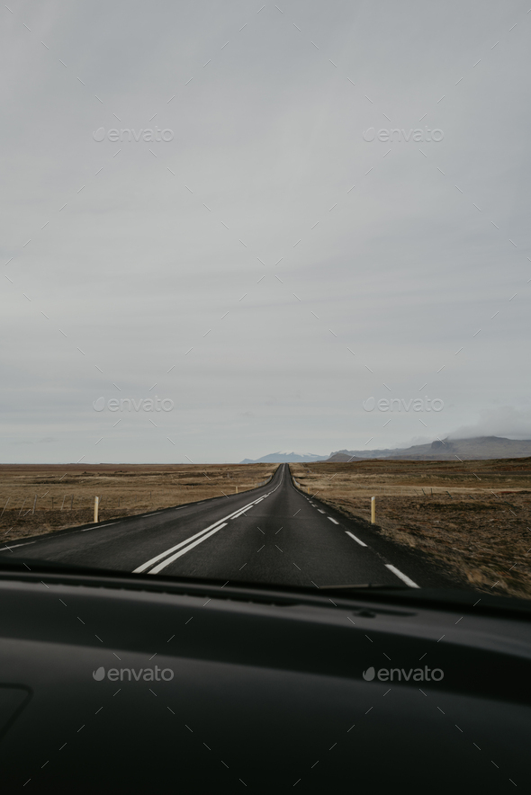 View from the car window on the road in Iceland Stock Photo by ...