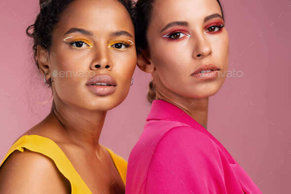 Woman colorful african happy model beautiful make-up together beauty ...