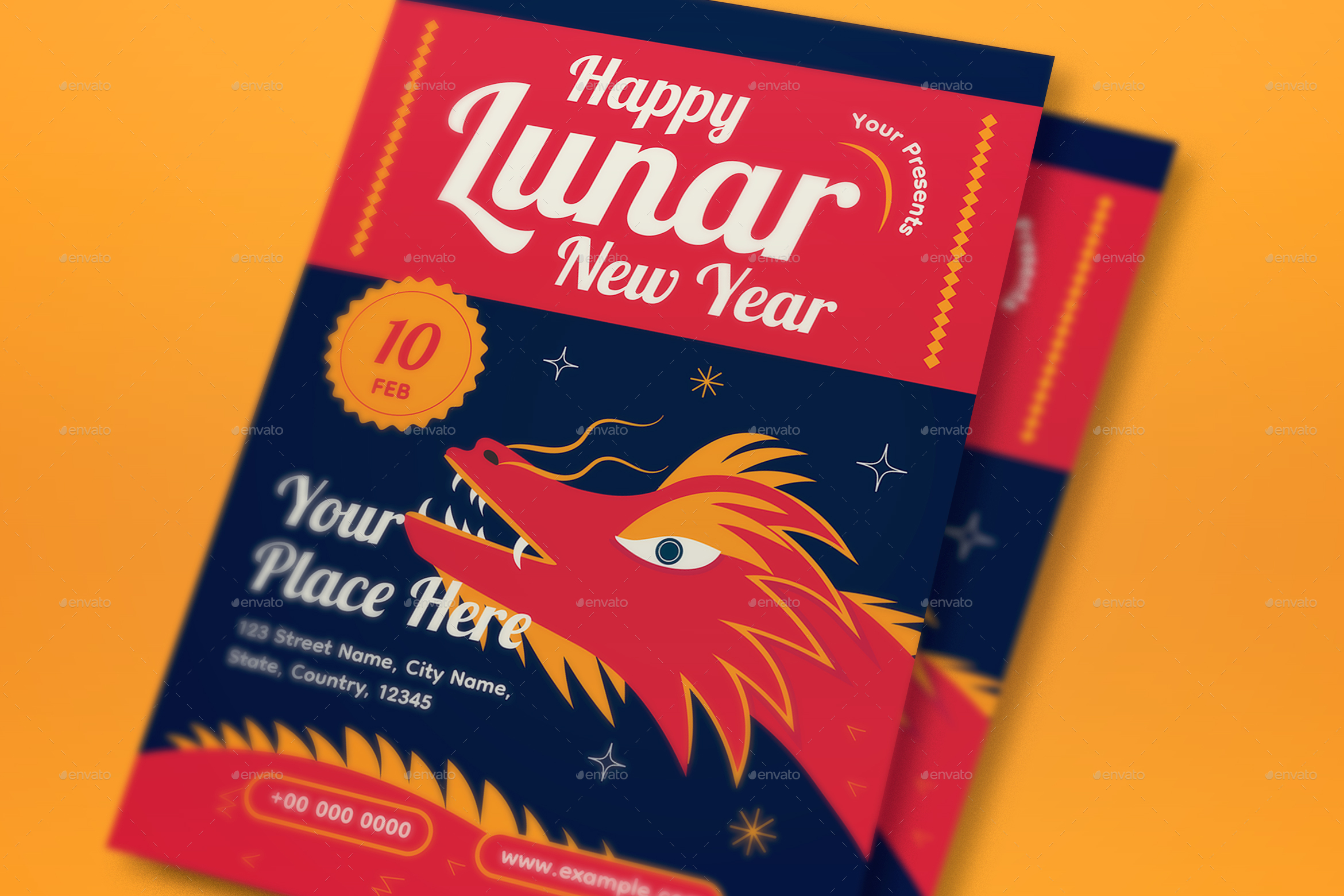 Blue Hand Drawn Lunar New Year Flyer set, Print Templates | GraphicRiver