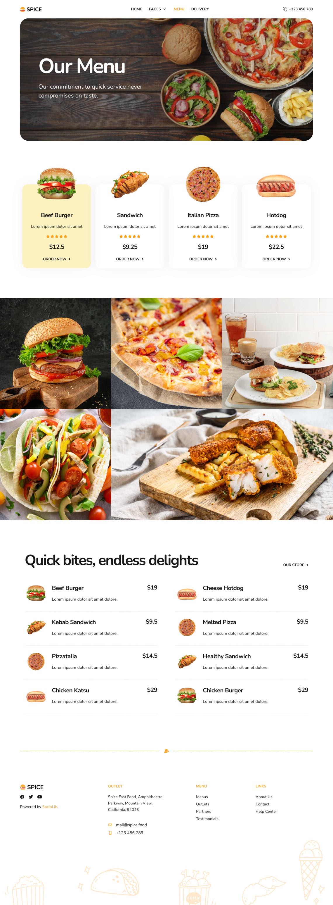 Spice - Fast Food & Delivery Restaurant Elementor Template Kit by sociolib
