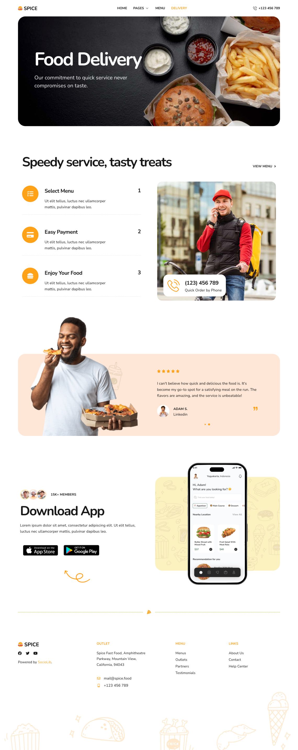 Spice - Fast Food & Delivery Restaurant Elementor Template Kit by sociolib
