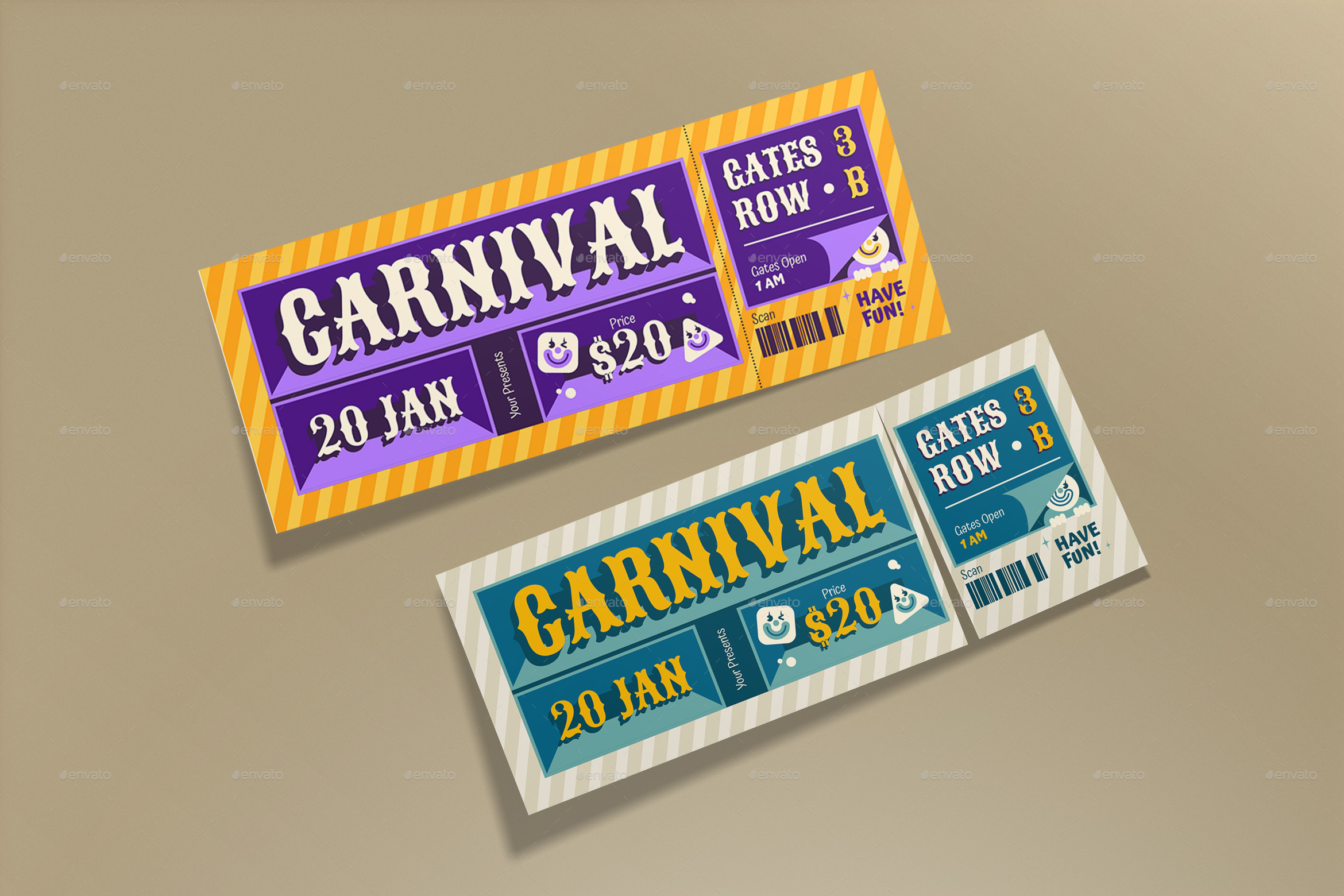 Yellow Modern Carnival Ticket, Print Templates | GraphicRiver