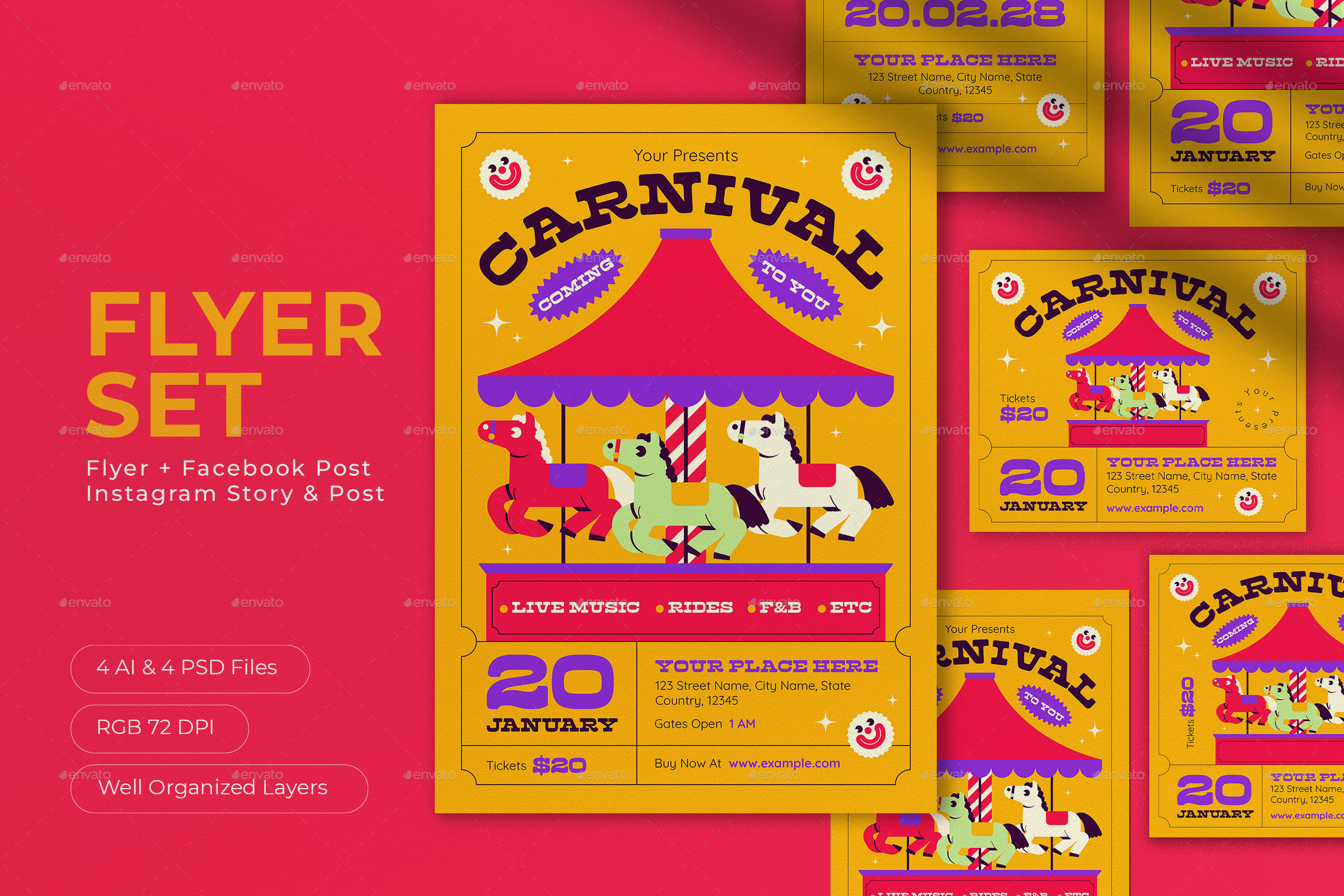 Yellow Modern Carnival Flyer Set, Print Templates | GraphicRiver