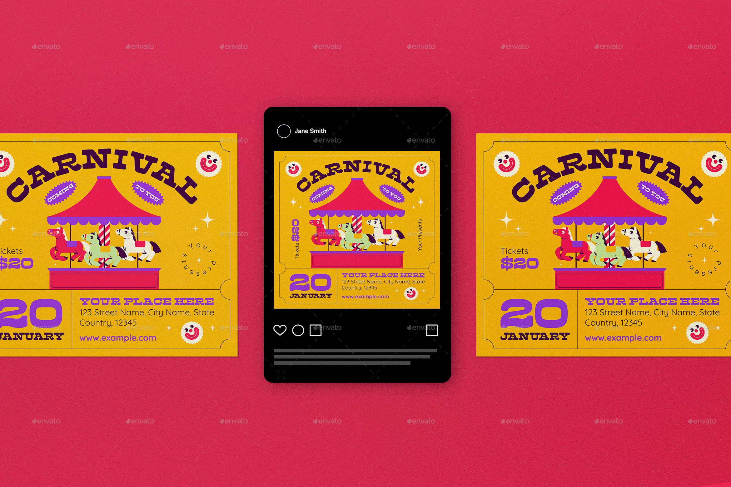 Yellow Modern Carnival Flyer Set, Print Templates | GraphicRiver