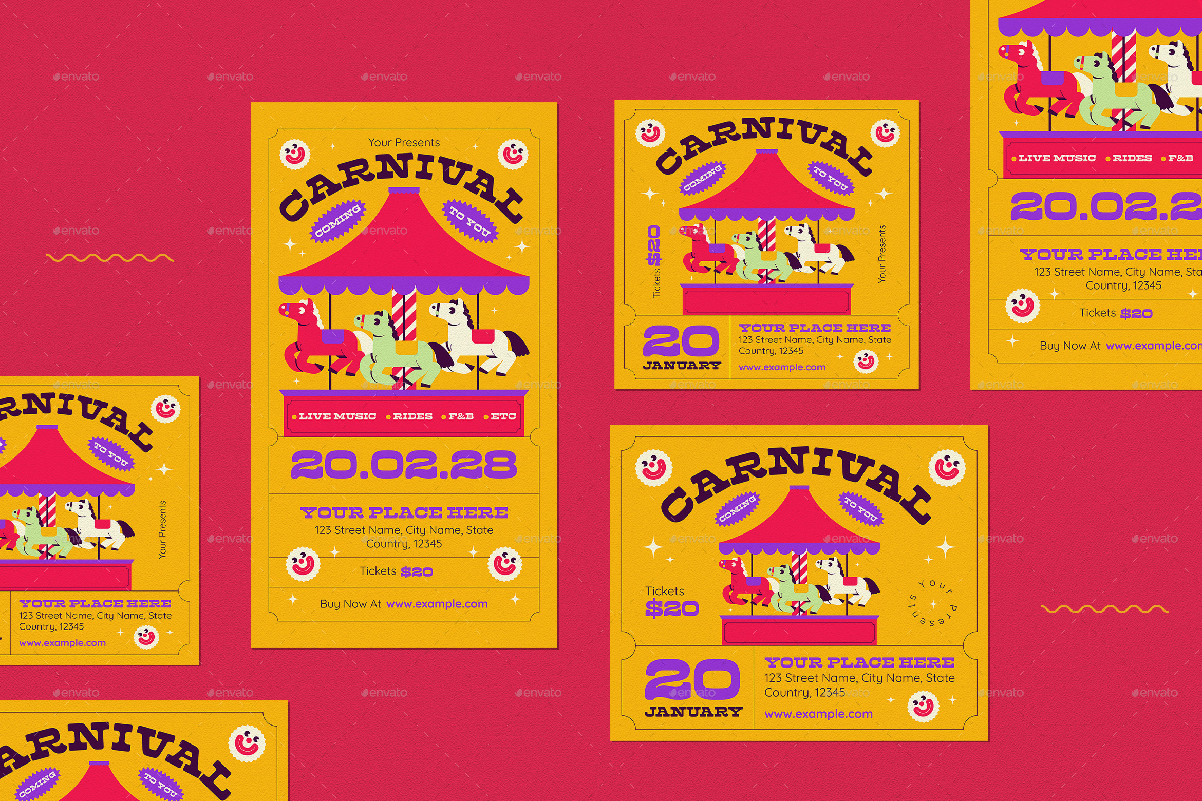 Yellow Modern Carnival Flyer Set, Print Templates | GraphicRiver