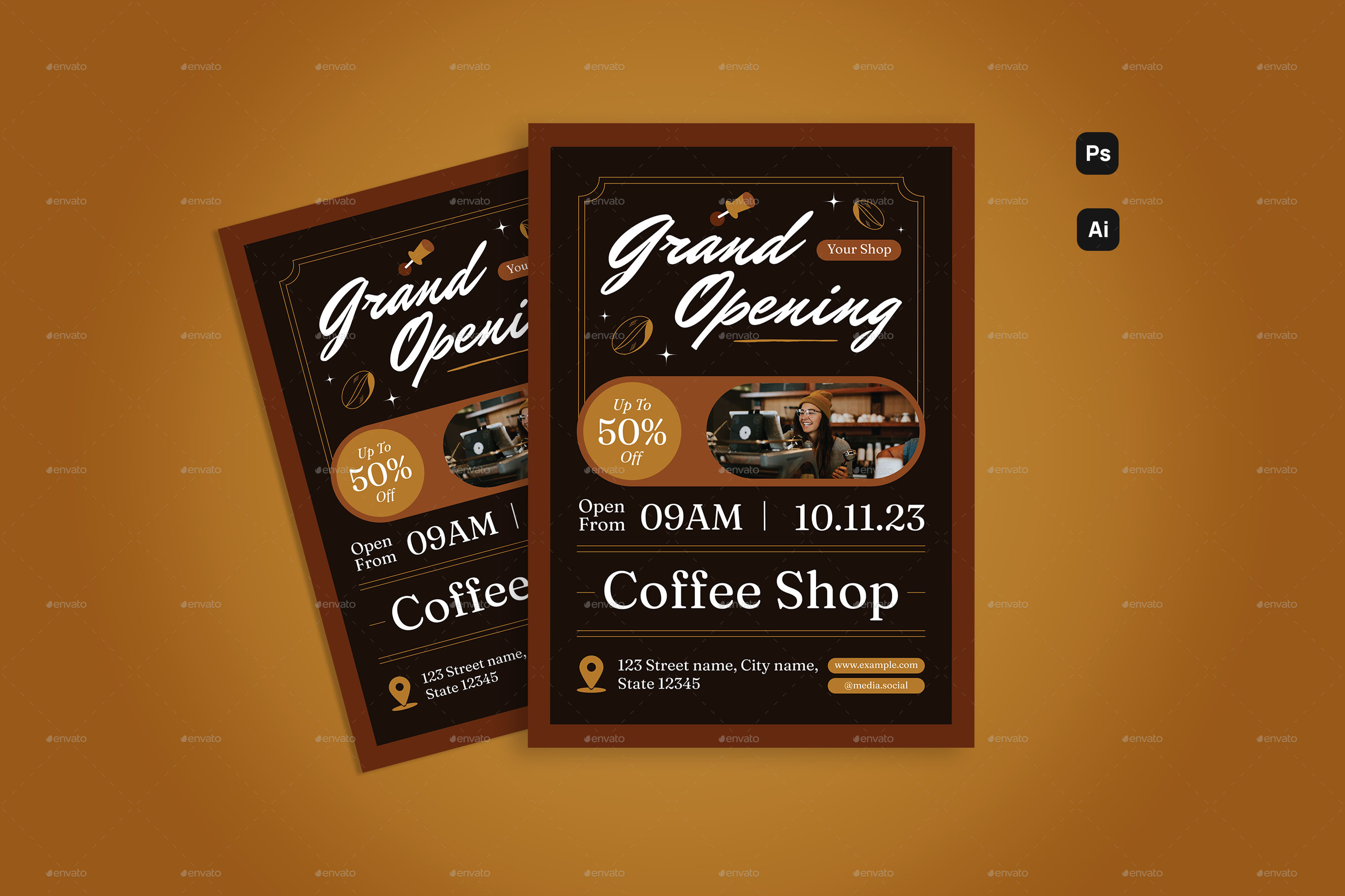 Grand Opening Coffee Shop Flyer, Print Templates | GraphicRiver