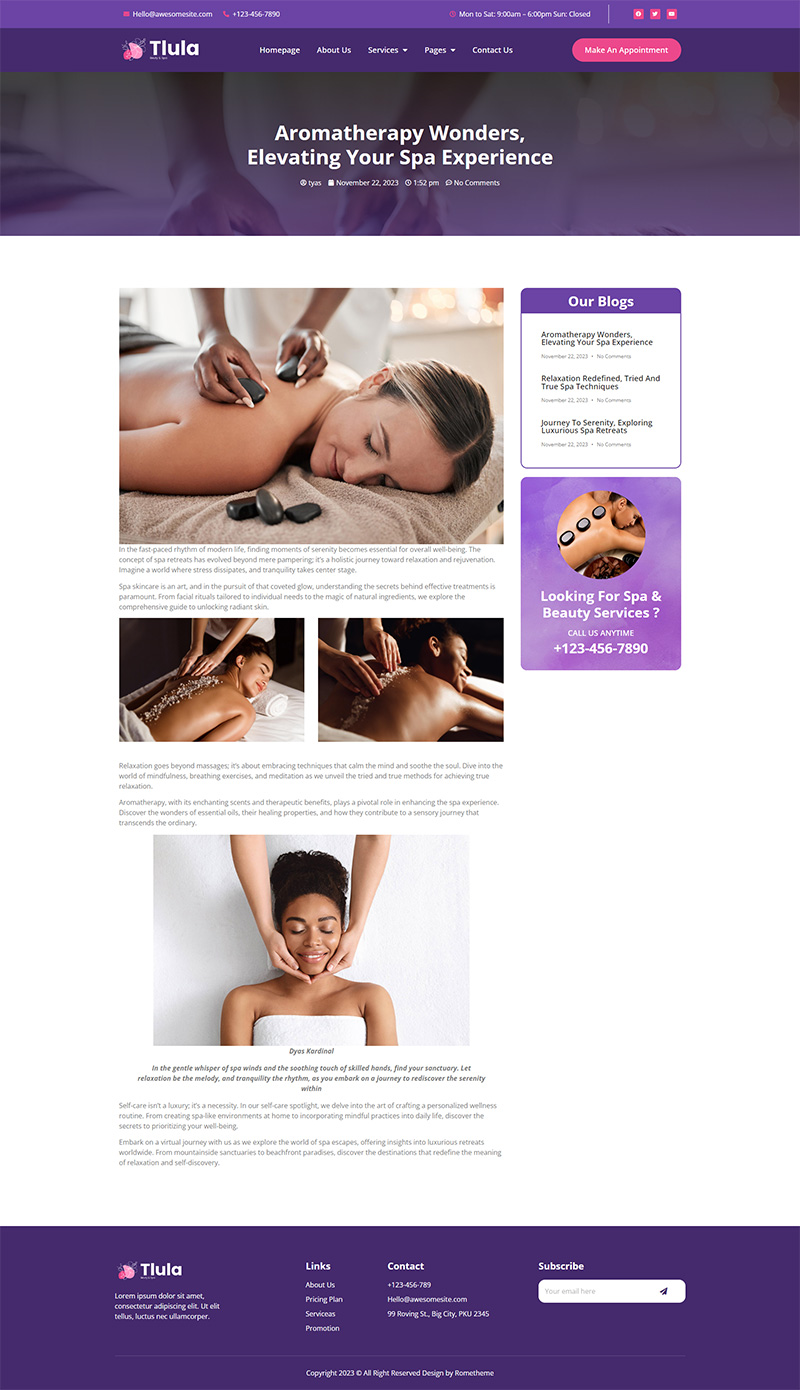 Tlula - Spa & Wellness Elementor Pro Template Kit by Rometheme | ThemeForest