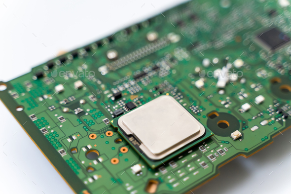 close up of PCB board and chip IC, Electronic circuit board, Electronic ...