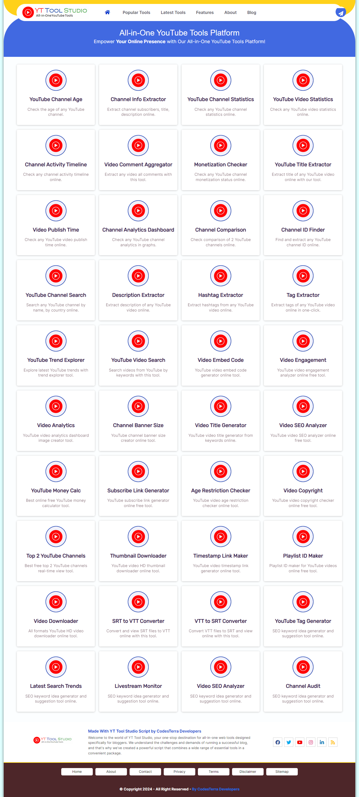 YT Tool Studio 40 Built-in YouTube SEO Tools Blogger Theme by RankForge