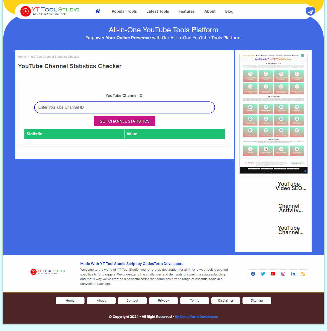 YT Tool Studio 40 Built-in YouTube SEO Tools Blogger Theme by RankForge