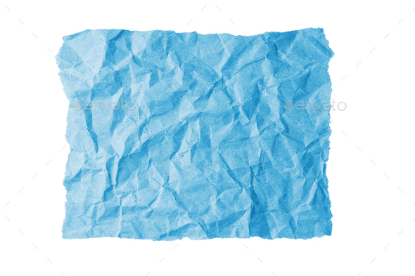 Blue Crumpled Sheet Of Paper With Torn Edge Isolated On White ...