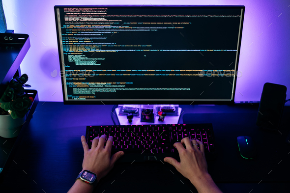 Computer screen with programming code abstract technology background of software developer and ...