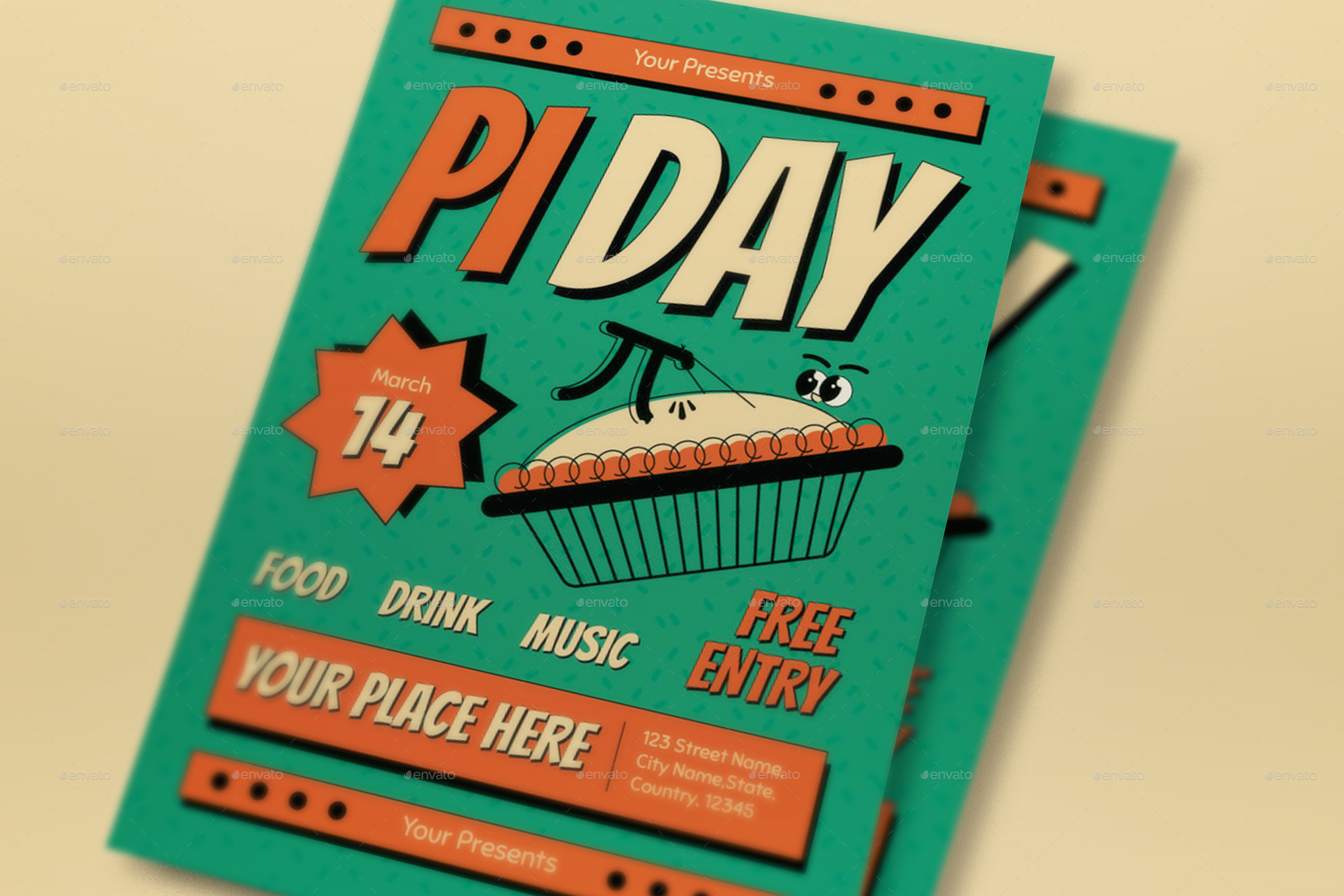 Green Retro Pi Day Flyer Set, Print Templates | GraphicRiver