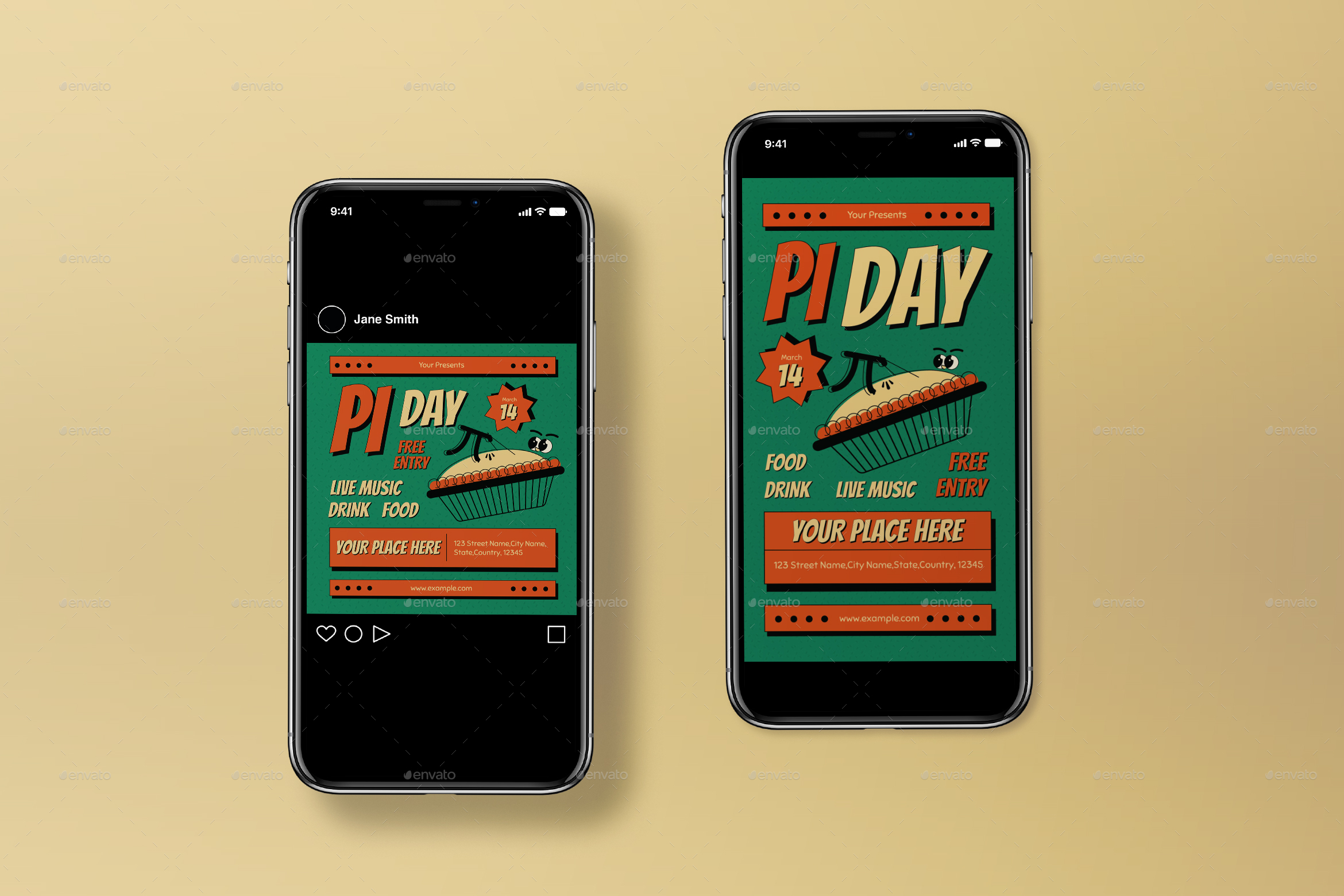 Green Retro Pi Day Flyer Set, Print Templates | GraphicRiver