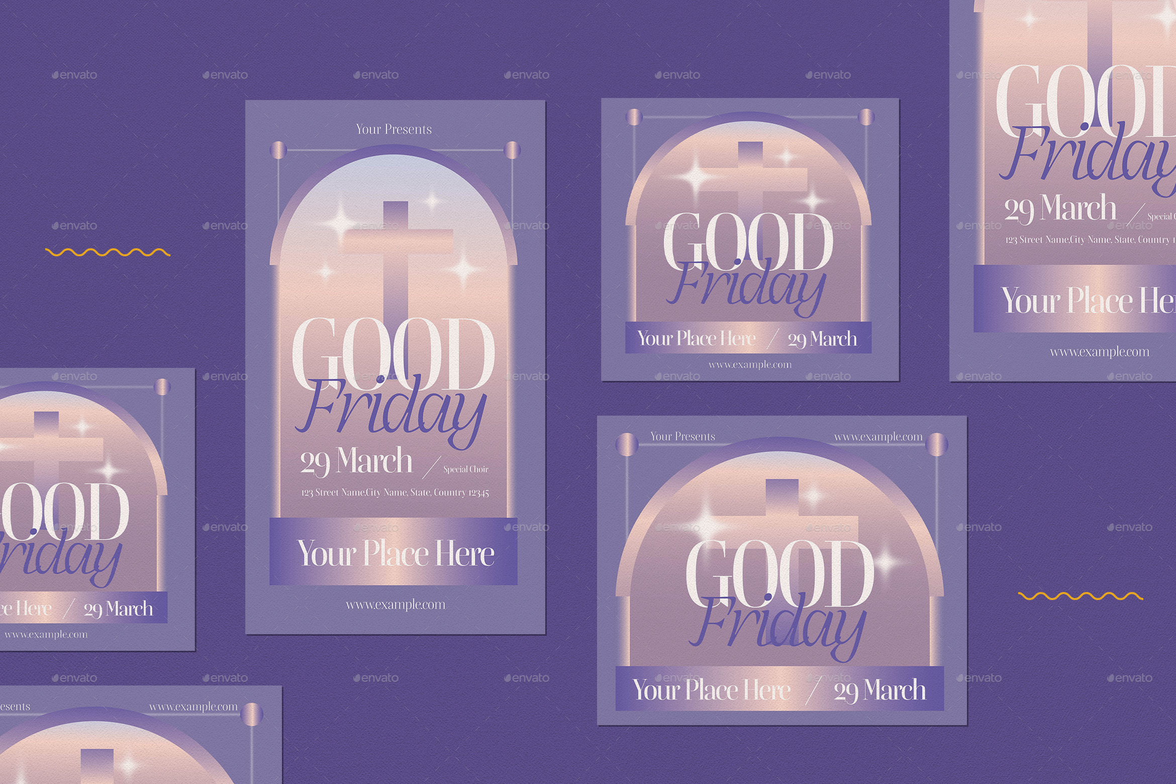 Purple Dreamy Good Friday Flyer Set, Print Templates | GraphicRiver