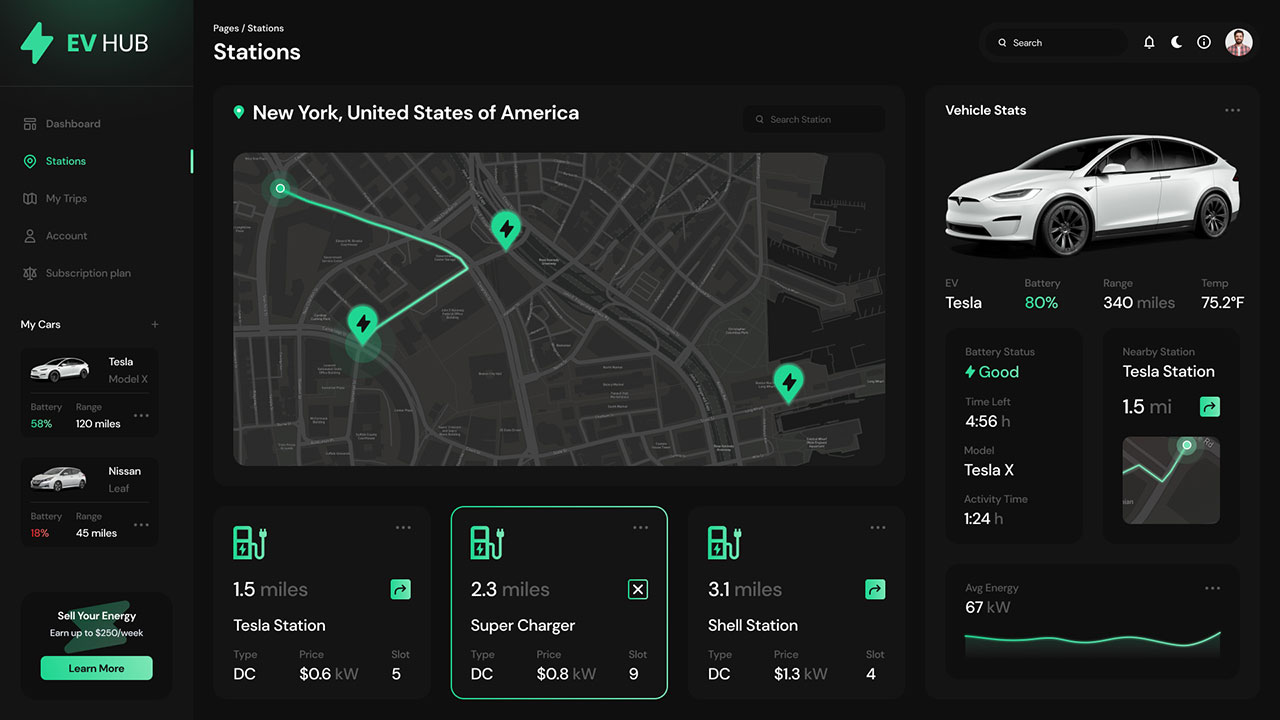EV Hub Charging Station Booking React Admin UI Dashboard Web App Template by ExtejDesignAgency