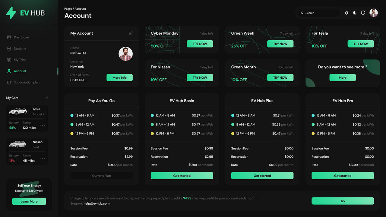 EV Hub Charging Station Booking React Admin UI Dashboard Web App ...