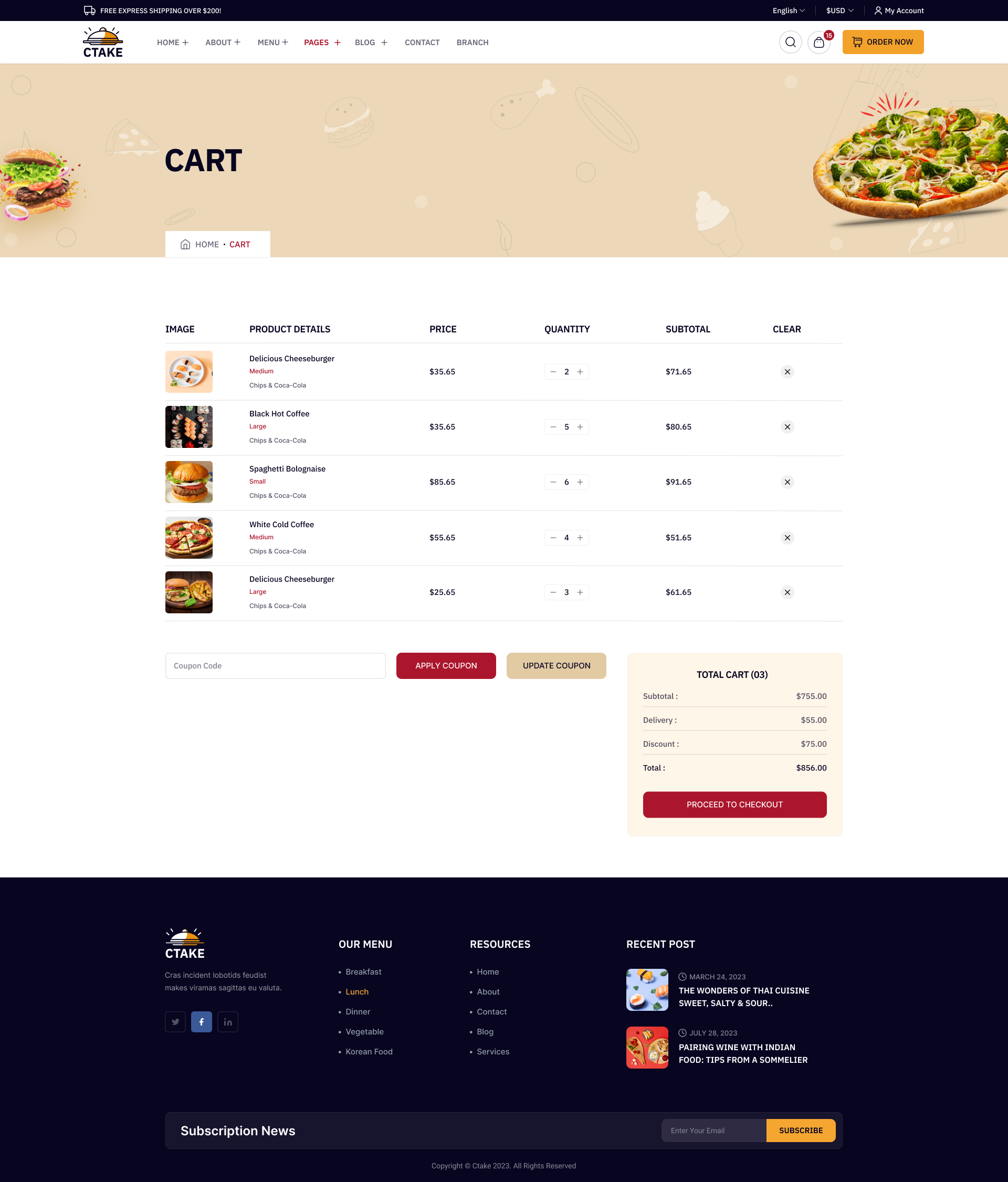 CTAKE - Restaurant Food Ordering System Figma Template by ThemeFax