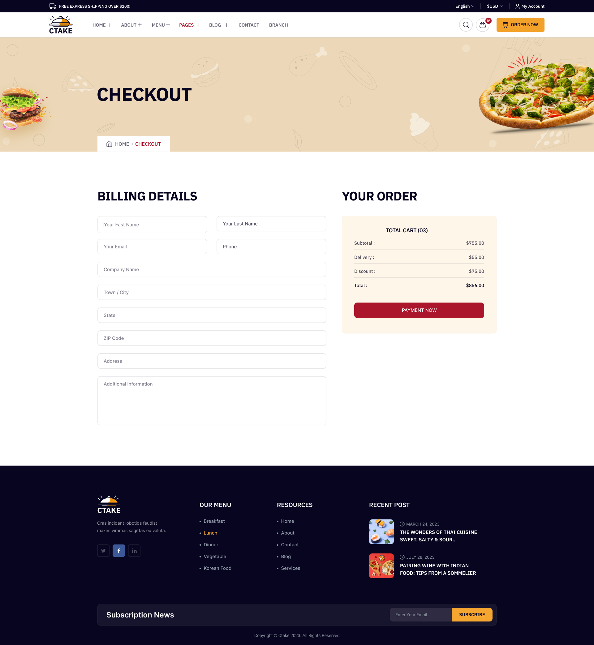 CTAKE - Restaurant Food Ordering System Figma Template by ThemeFax
