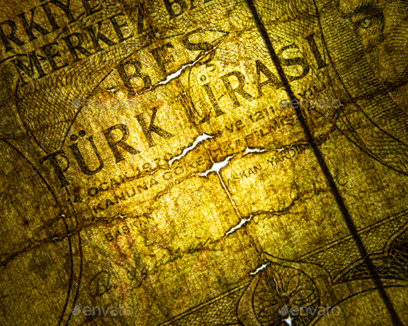 Close up macro detail of old banknote detail, background, world money ...
