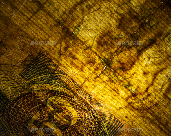 Close up macro detail of old banknote detail, background, world money ...