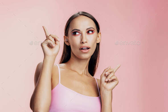 Woman model face portrait skin fashion make-up smile studio color ...