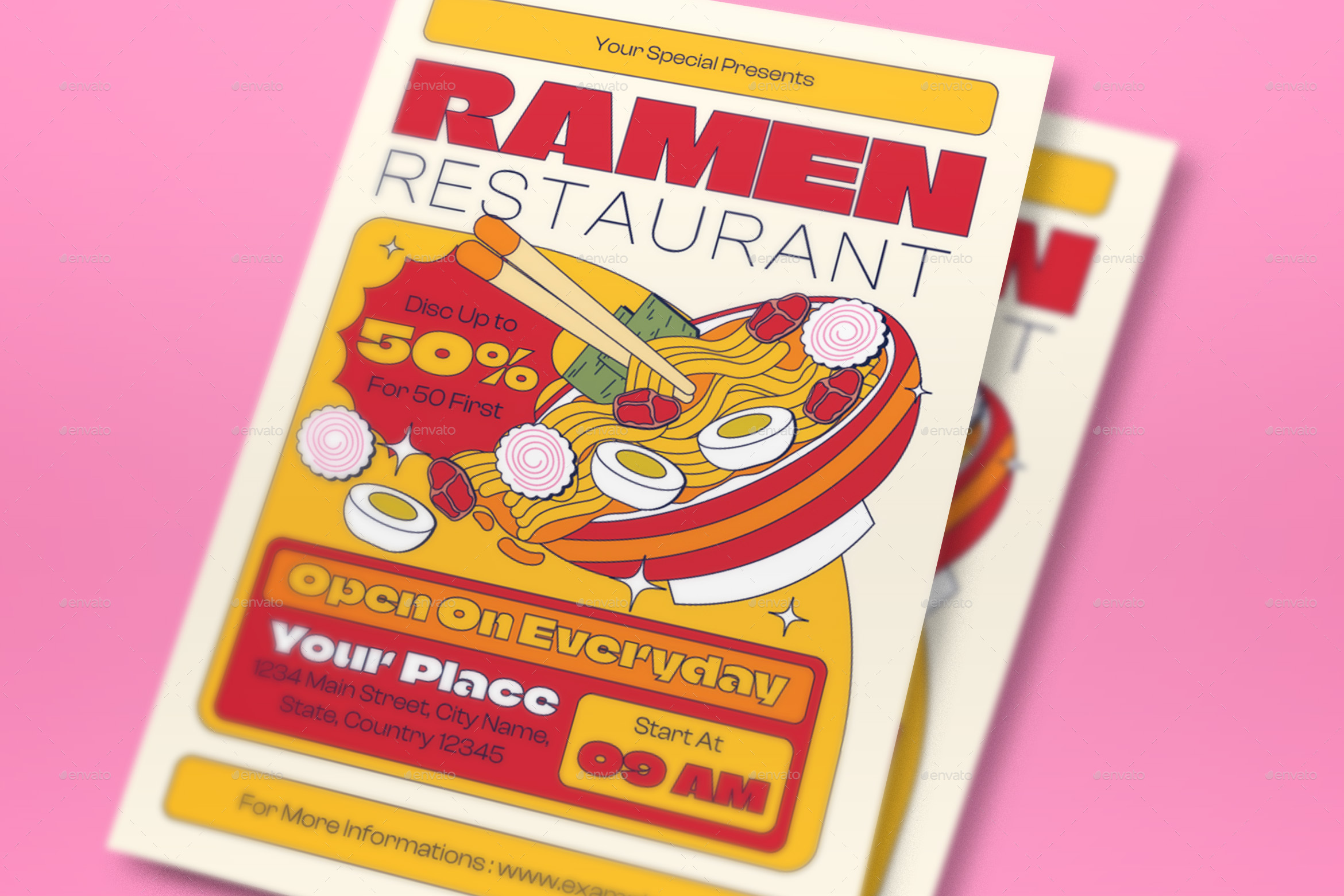Cream Retro Ramen Restaurant Flyer Set, Print Templates | GraphicRiver