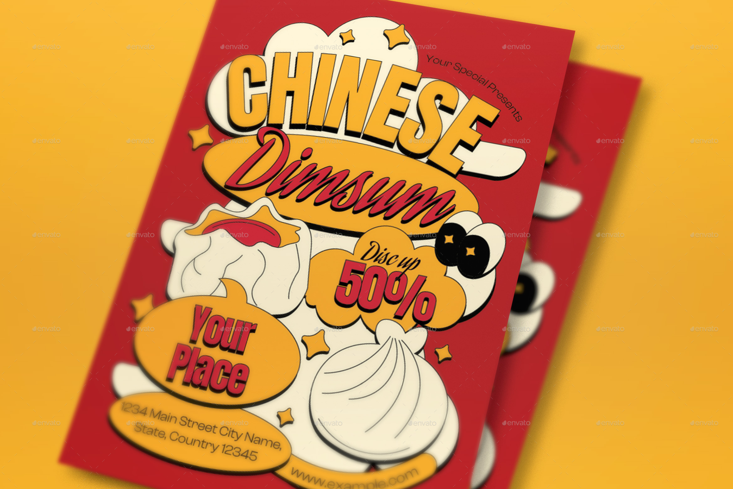 Red Yellow Retro Chinese Dim Sum Flyer Set, Print Templates | GraphicRiver