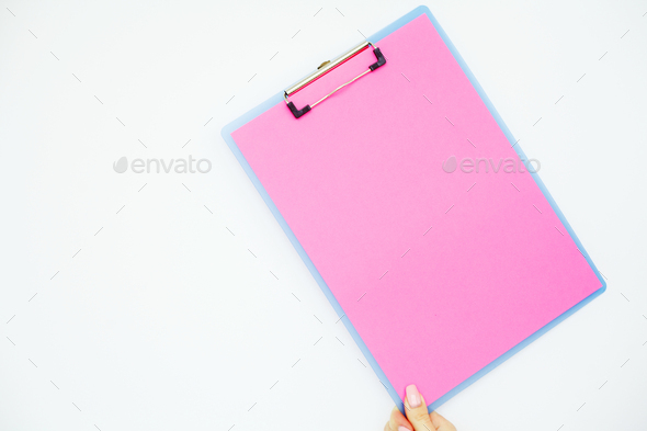 Blank Folder with Pink Paper. Hand that Holding Folder and Handle on ...